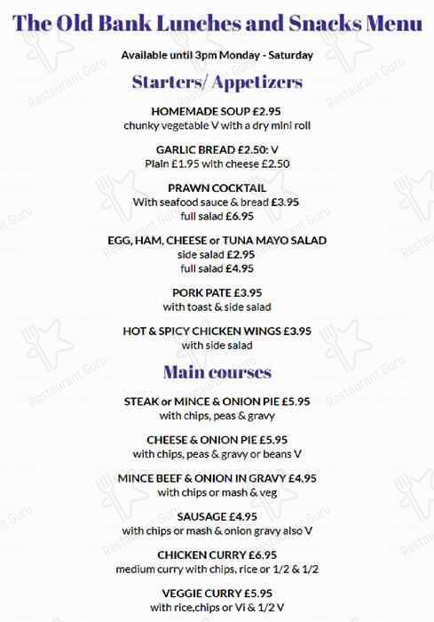 Menu at The Old Bank Restaurant Bar, Fleetwood