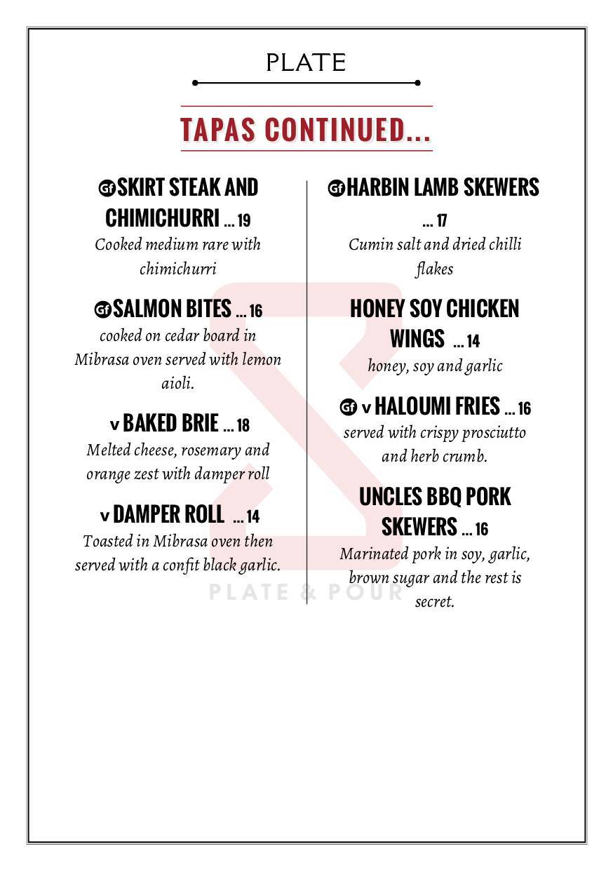 Menu at The Old South restaurant, Thirroul