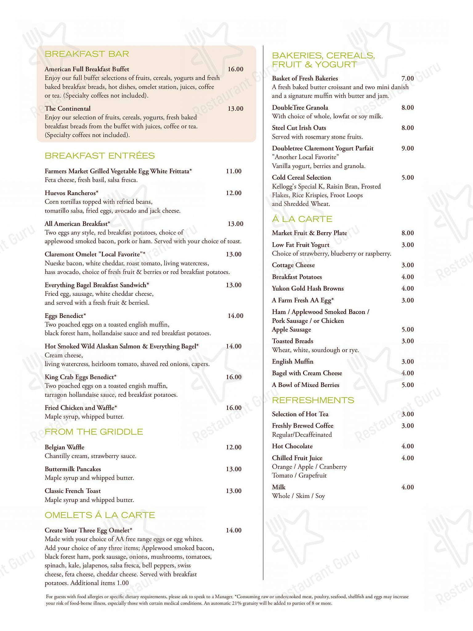 Menu at Orchard Restaurant, Claremont
