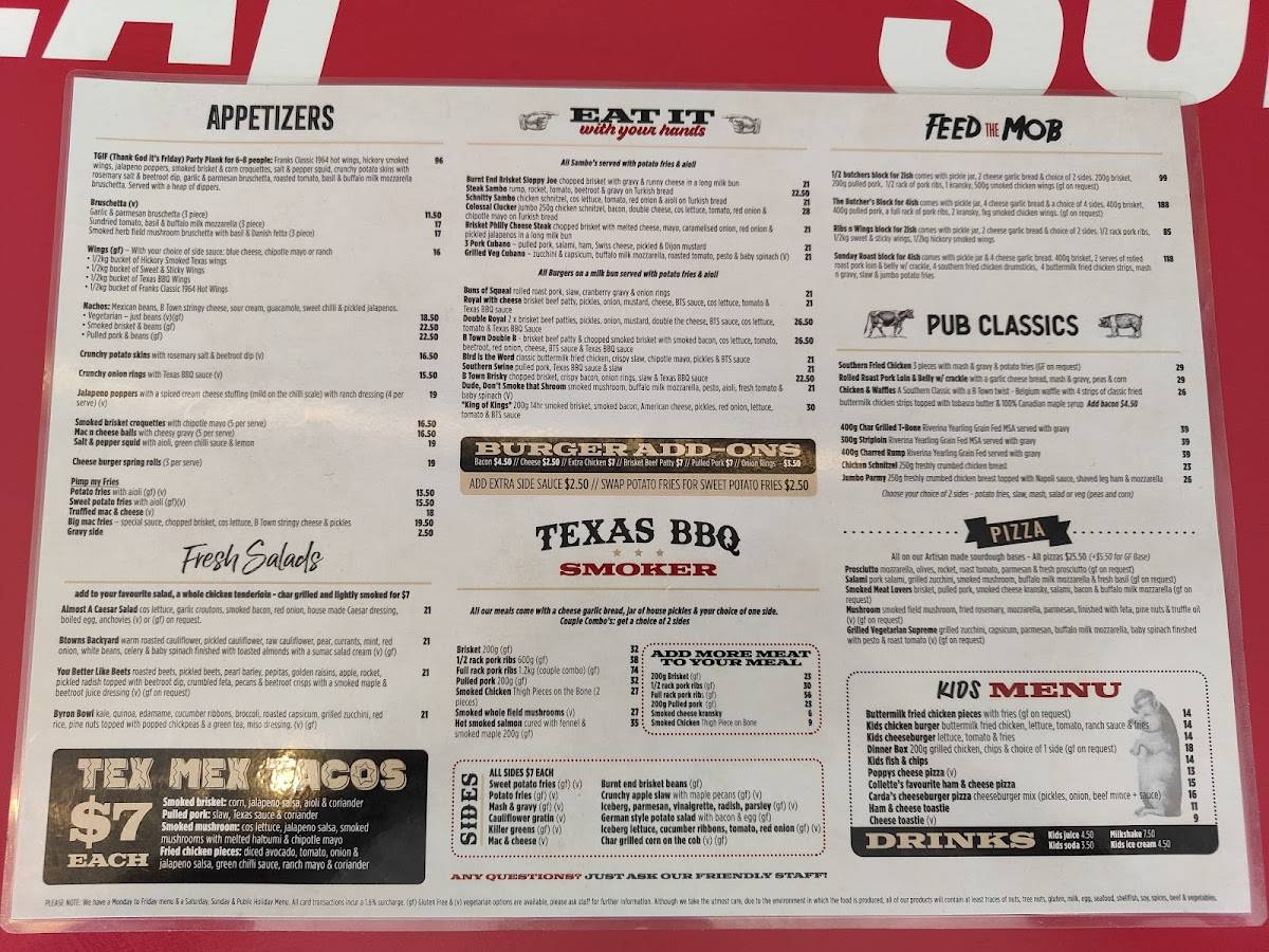 Menu at The Oxford Bathurst restaurant, Bathurst