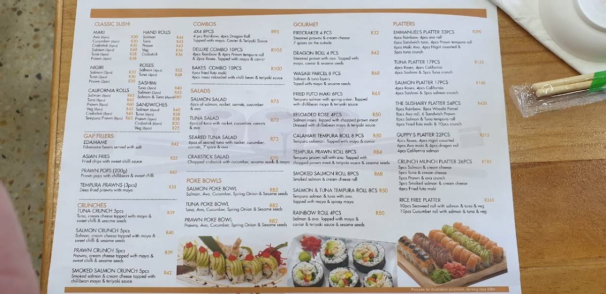 Menu at The Sushiary for The Halaal Sushi restaurant, Cape Town