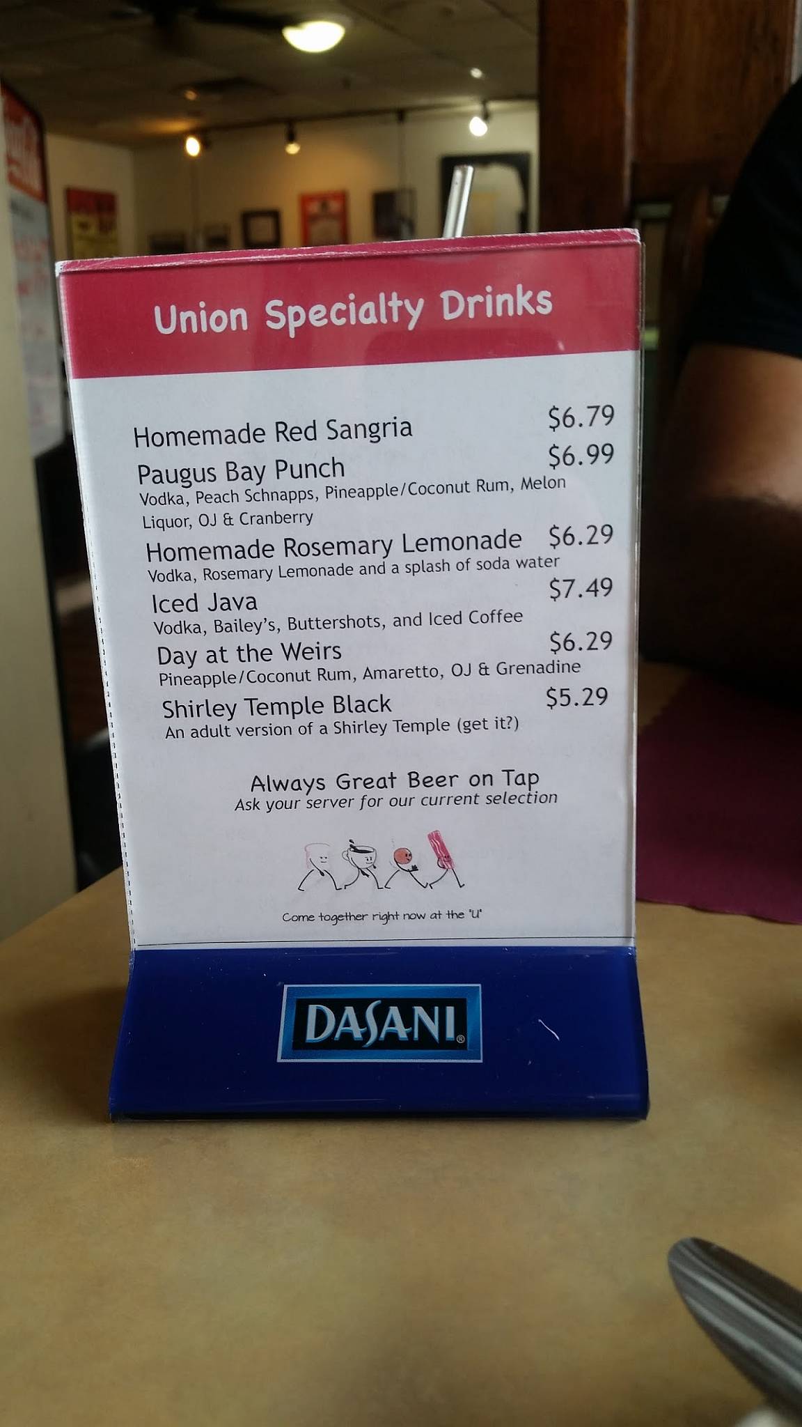 Menu at The Union Diner restaurant, Laconia