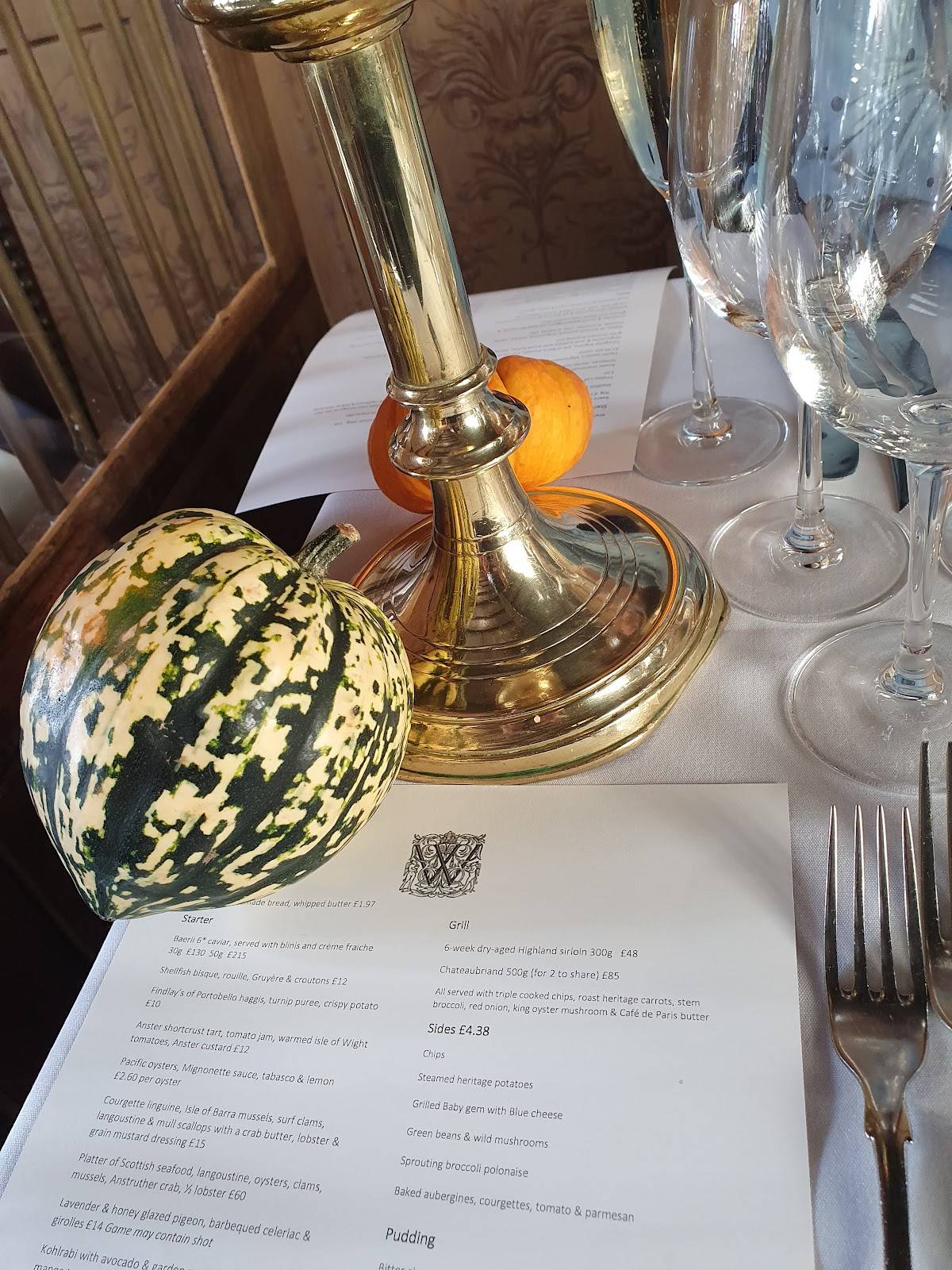 Menu at The Witchery by the Castle restaurant, Edinburgh