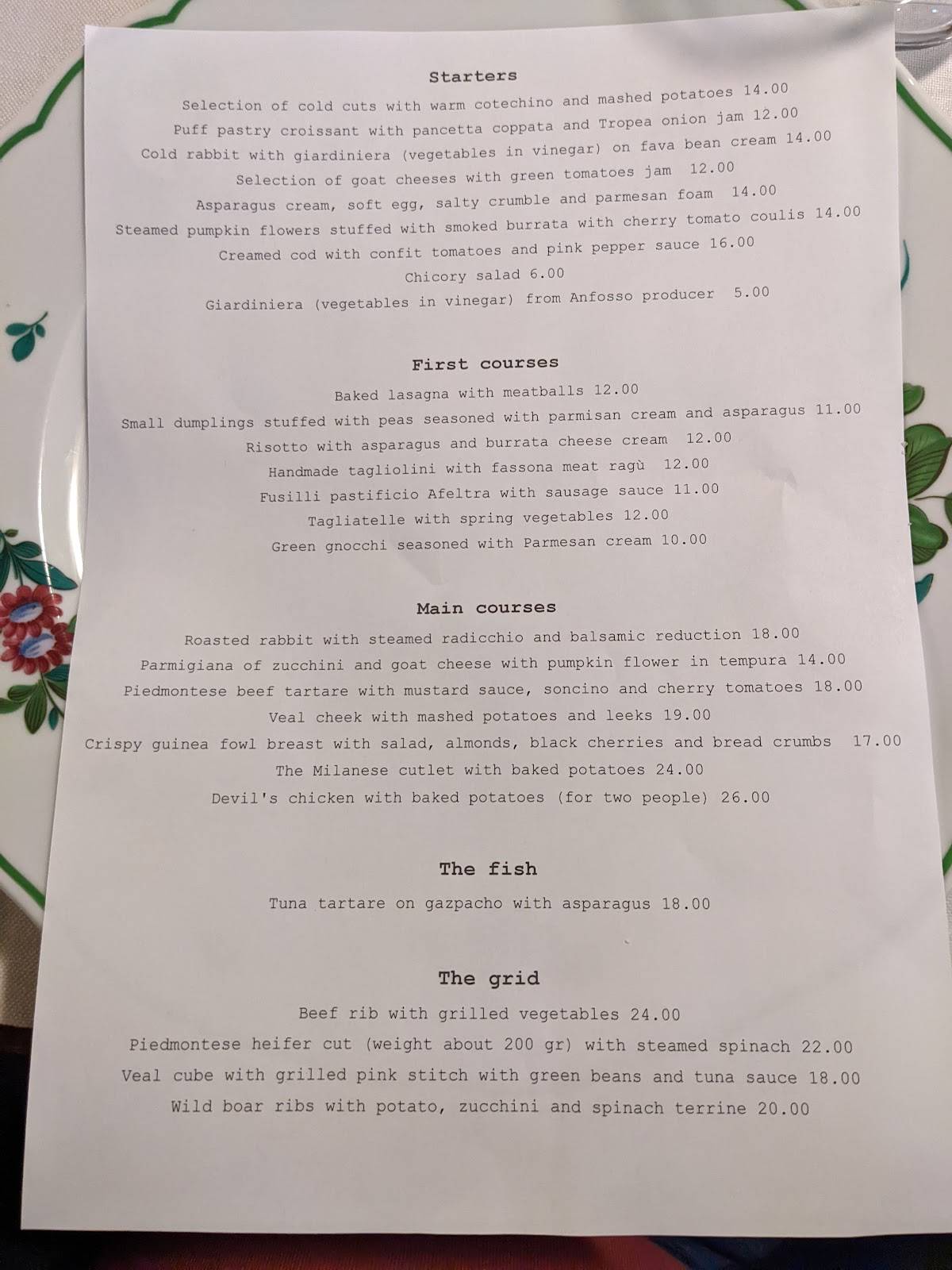 Menu da Trattoria dei Cacciatori ristorante, San Bovio