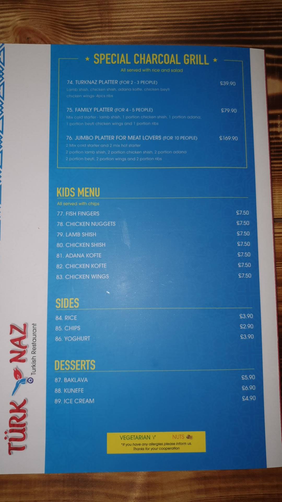 Menu at Turknazz Restaurant Sutton Coldfield, Sutton Coldfield