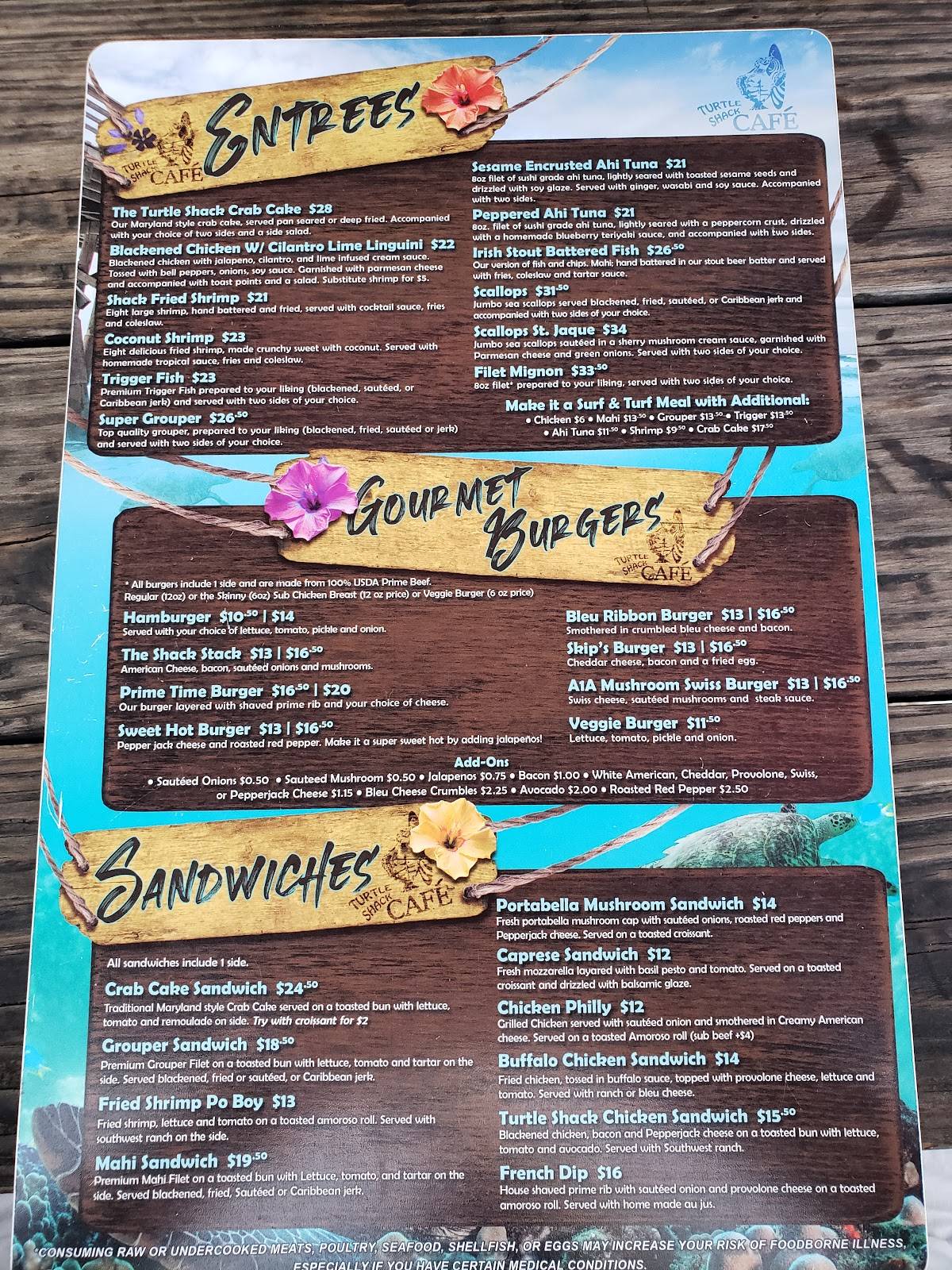 Menu at Turtle Shack Cafe, Flagler Beach
