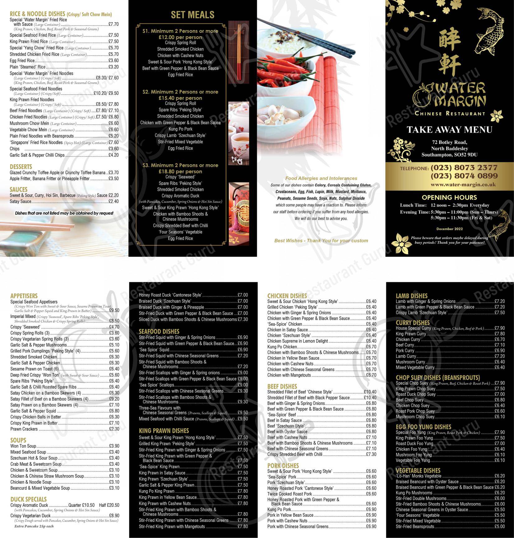 Menu at Water-Margin (Southampton) restaurant, Southampton