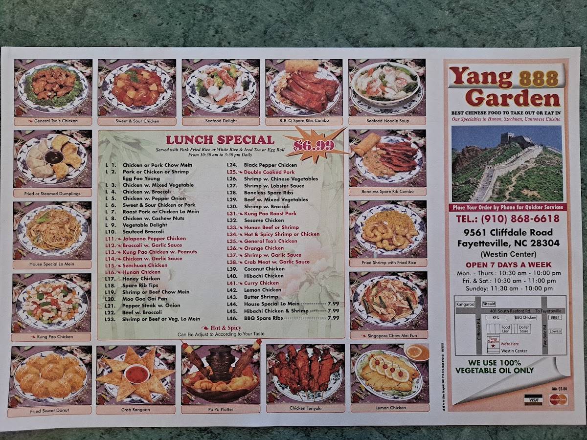 Menu at Yang Garden restaurant, Fayetteville