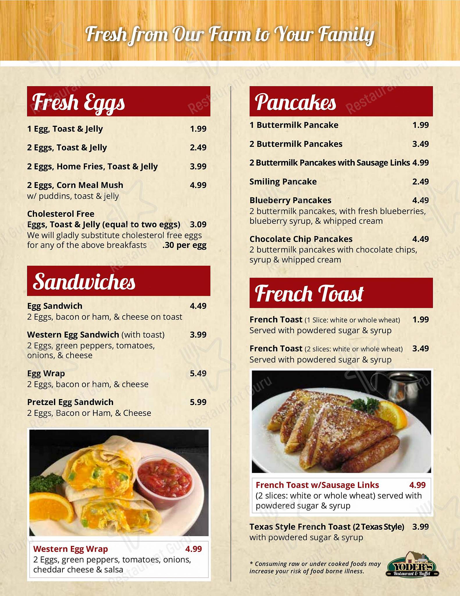 Menu at Yoder's Restaurant & Buffet, New Holland