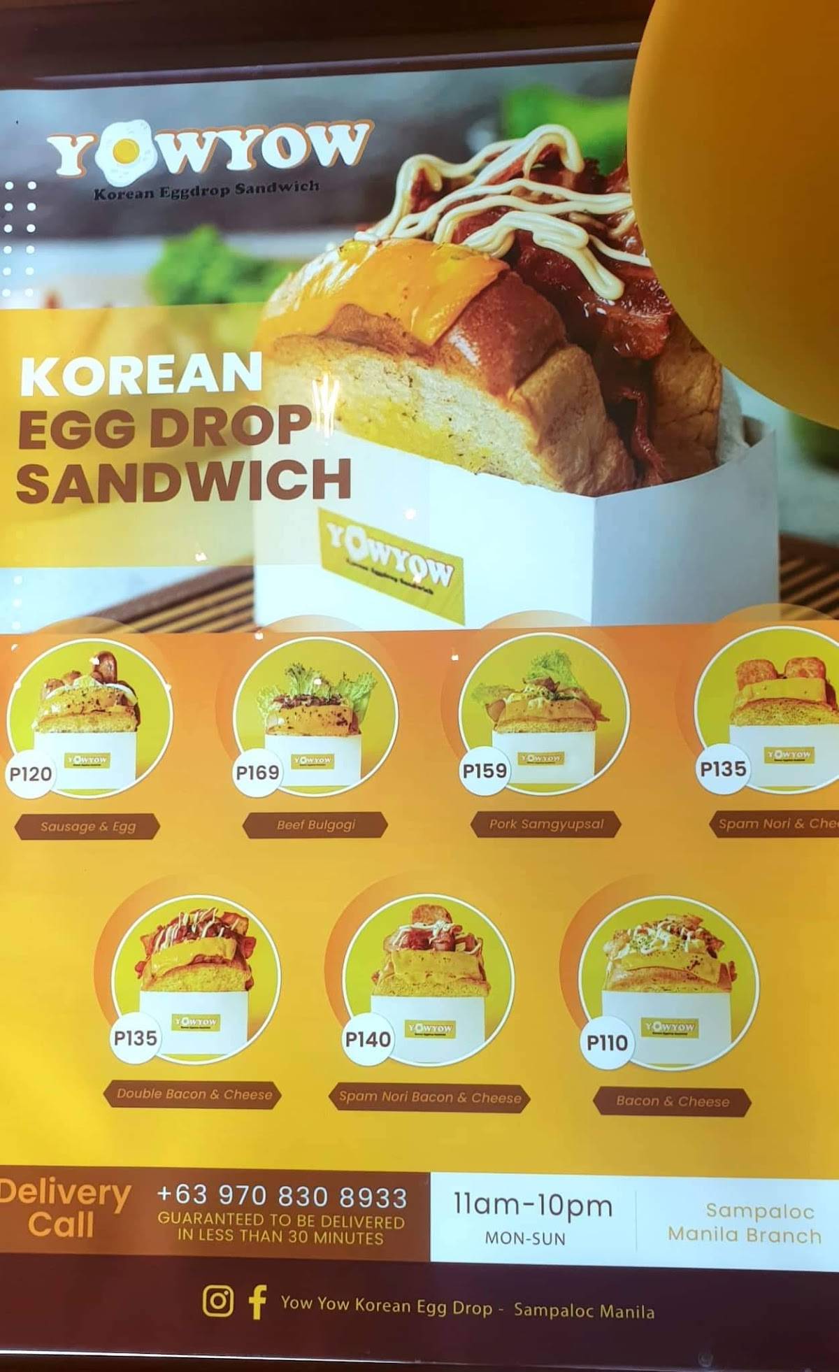 Menu at YowYow Korean Egg Drop - Sampaloc Branch, Manila