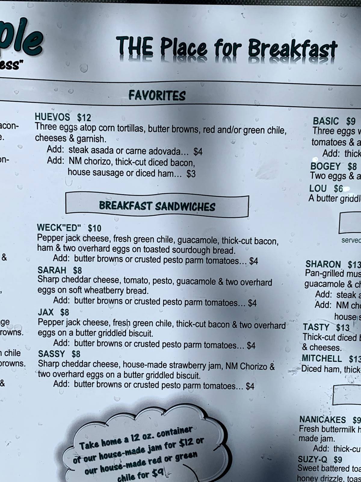 Menu at b. simple restaurant, Prescott