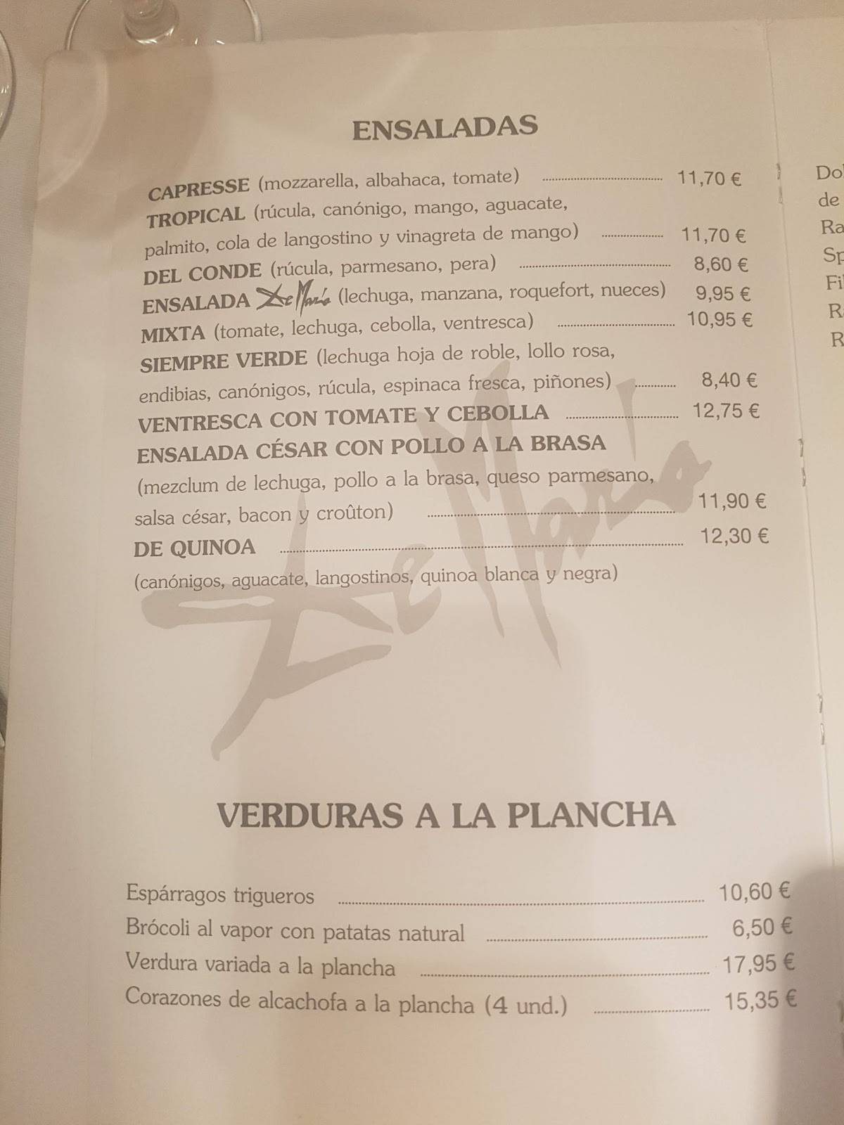 Menu at Restaurante De Maria - PLAZA CALLAO, Madrid, Pl. del Callao