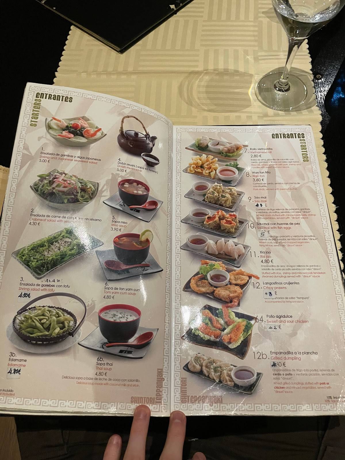 Carta de Restaurante Japonés - SHINTORI TEPPANYAKI, Valencia, Av. de França