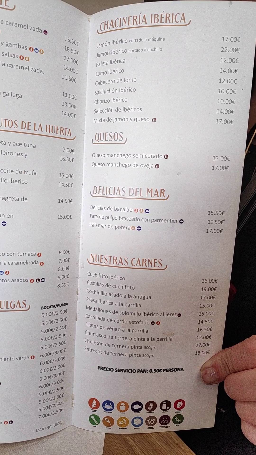 Carta del restaurante Mesón El Cuchifrito, Toledo