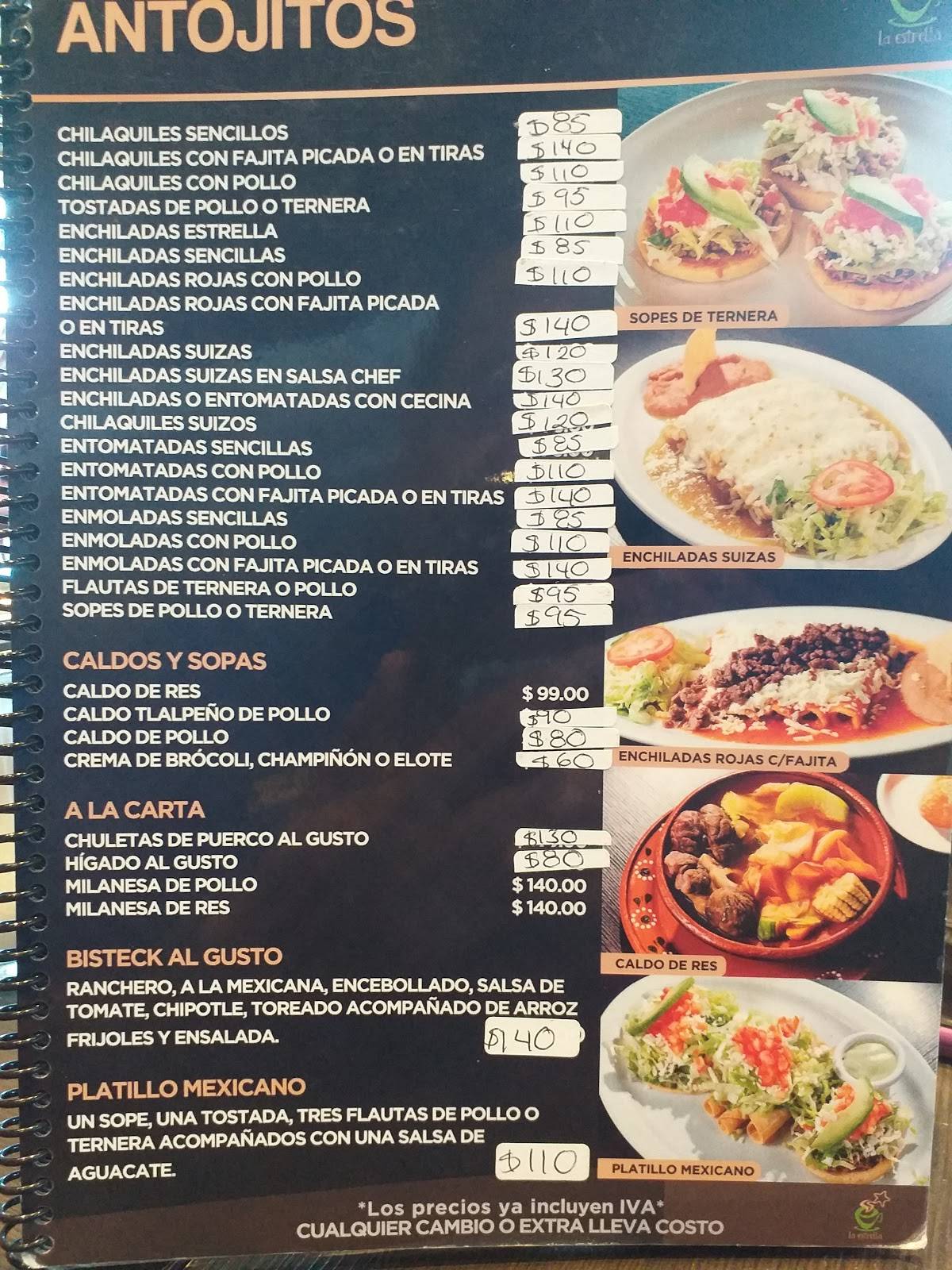 Carta del restaurante La Estrella, Reynosa, Blvd. Morelos 760A