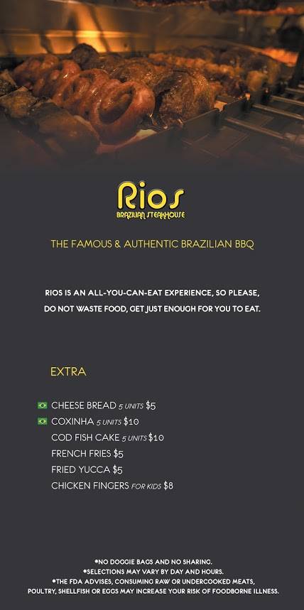 Menu at Rios Brazilian Steakhouse, Nazareth
