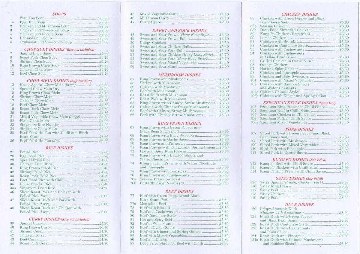 Menu at Rising Star fast food, Lakenheath
