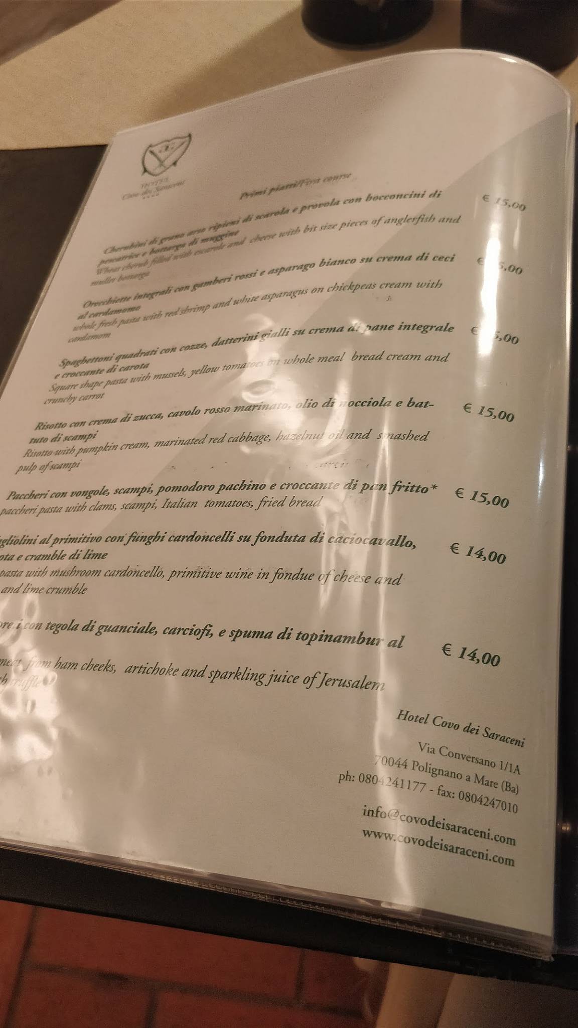 Menu da Il Covo dei Saraceni ristorante, Polignano A Mare