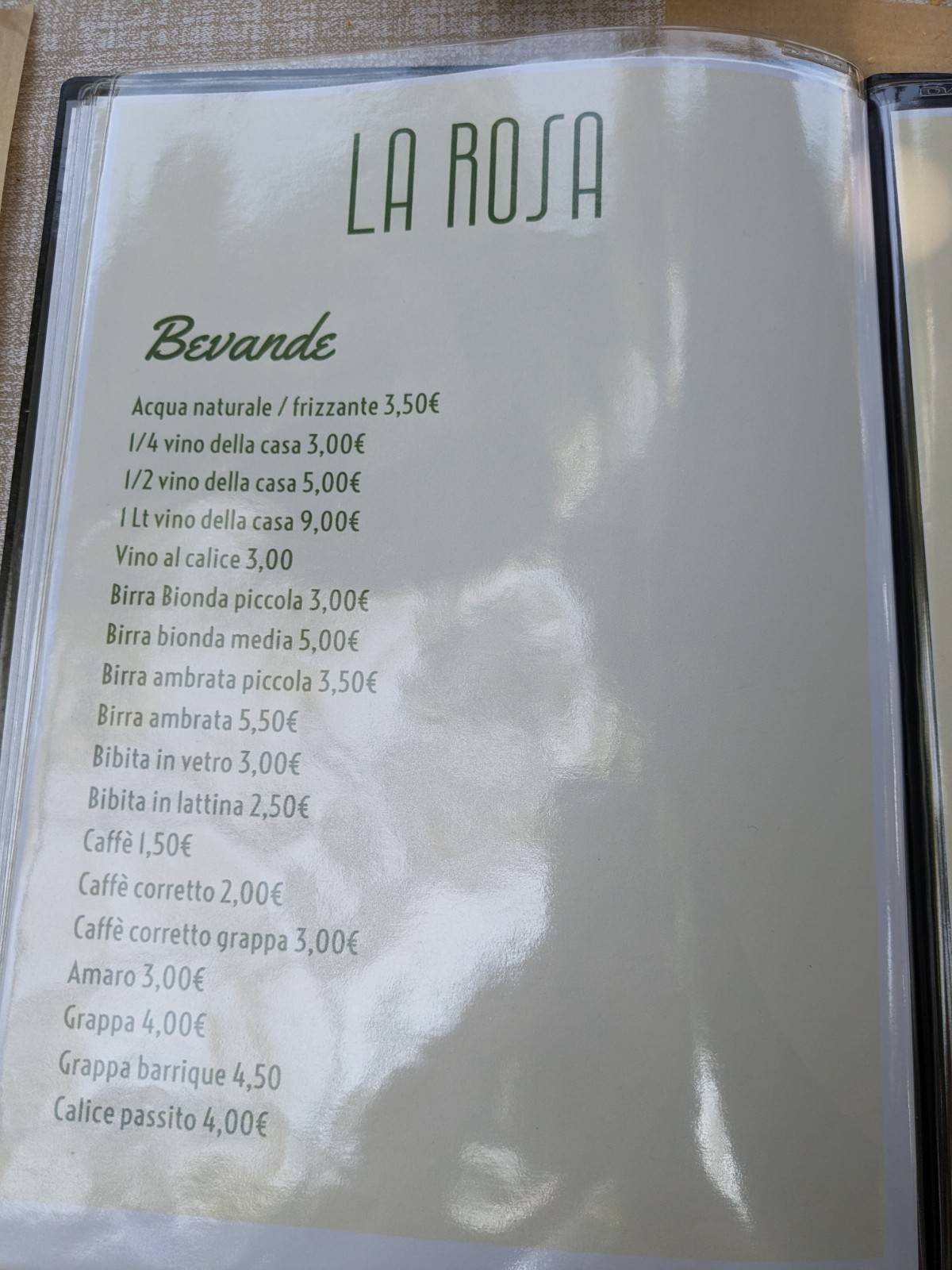 Menu da Ristorante Pizzeria la Rosa, Cavaion Veronese