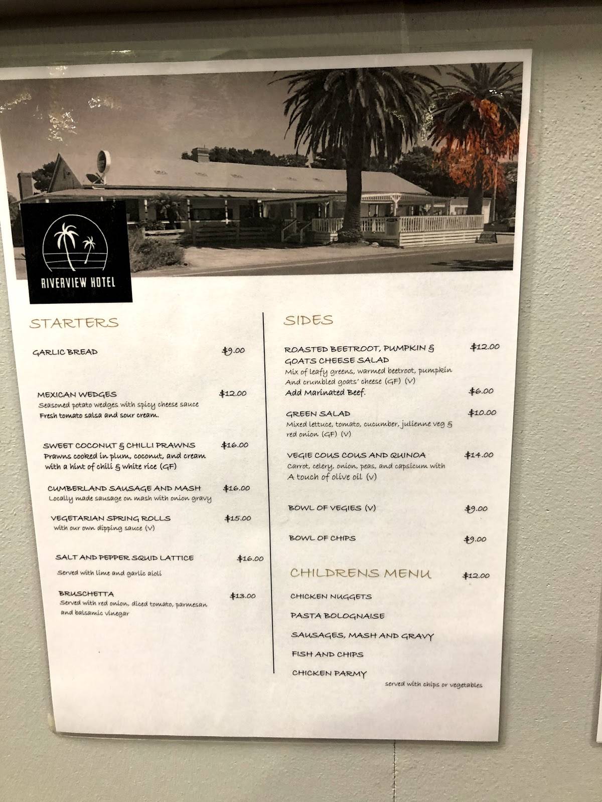 Menu at Riverview Hotel pub & bar, Tarwin Lower