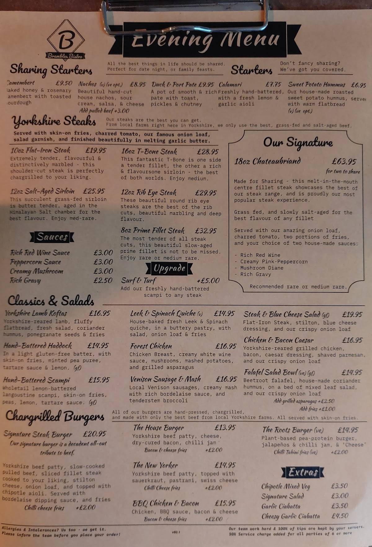 Menu at Brambles Bistro restaurant, Robin Hood's Bay