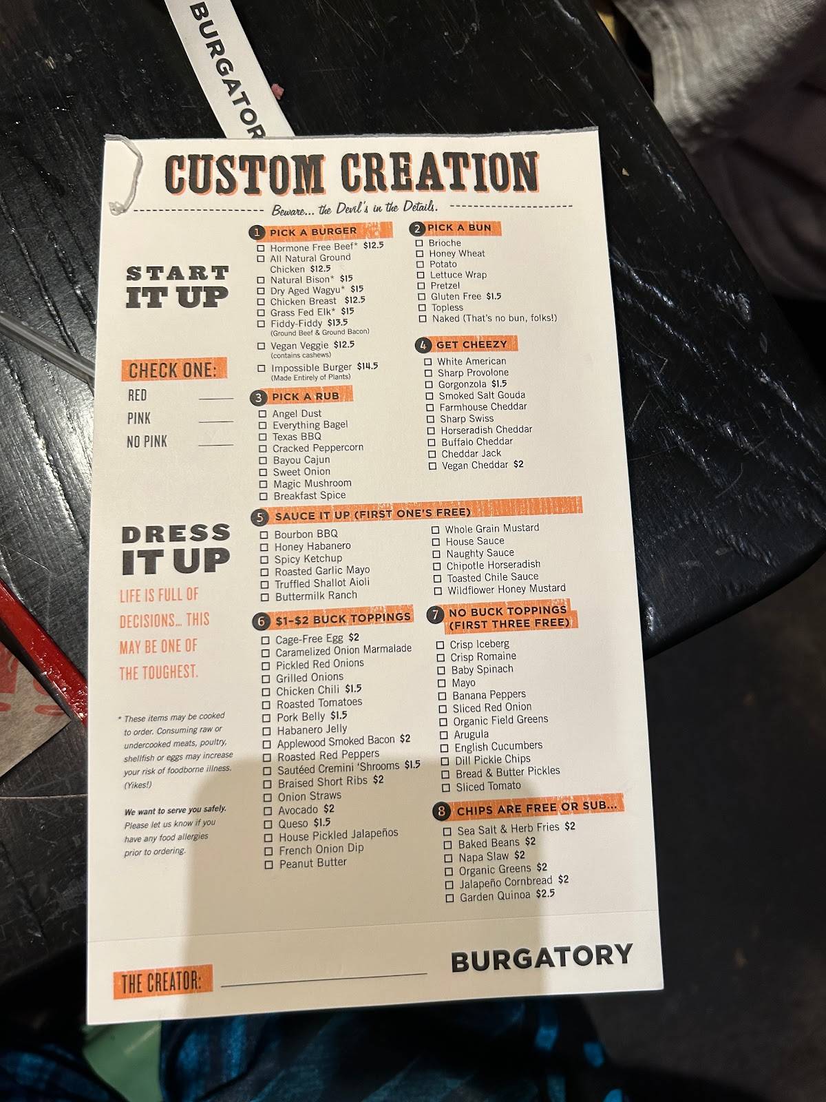 Menu at Burgatory pub & bar, Robinson Township