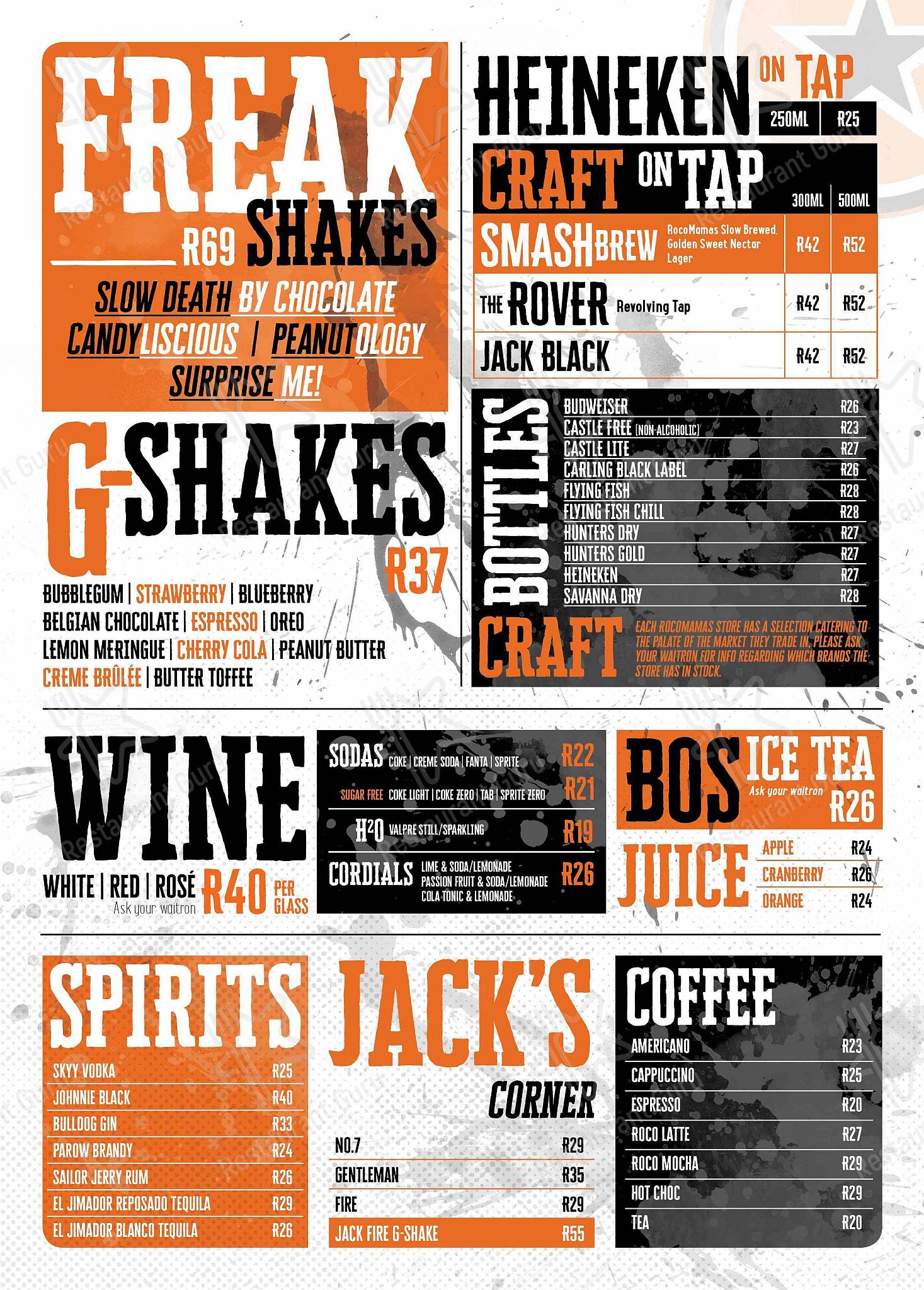 Menu at RocoMamas Rondebosch restaurant, Cape Town, 165 Main Rd