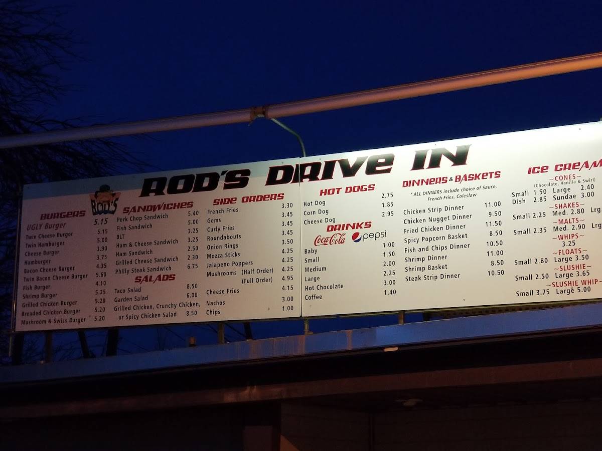 Menu at Rod's Drive In restaurant, Havre