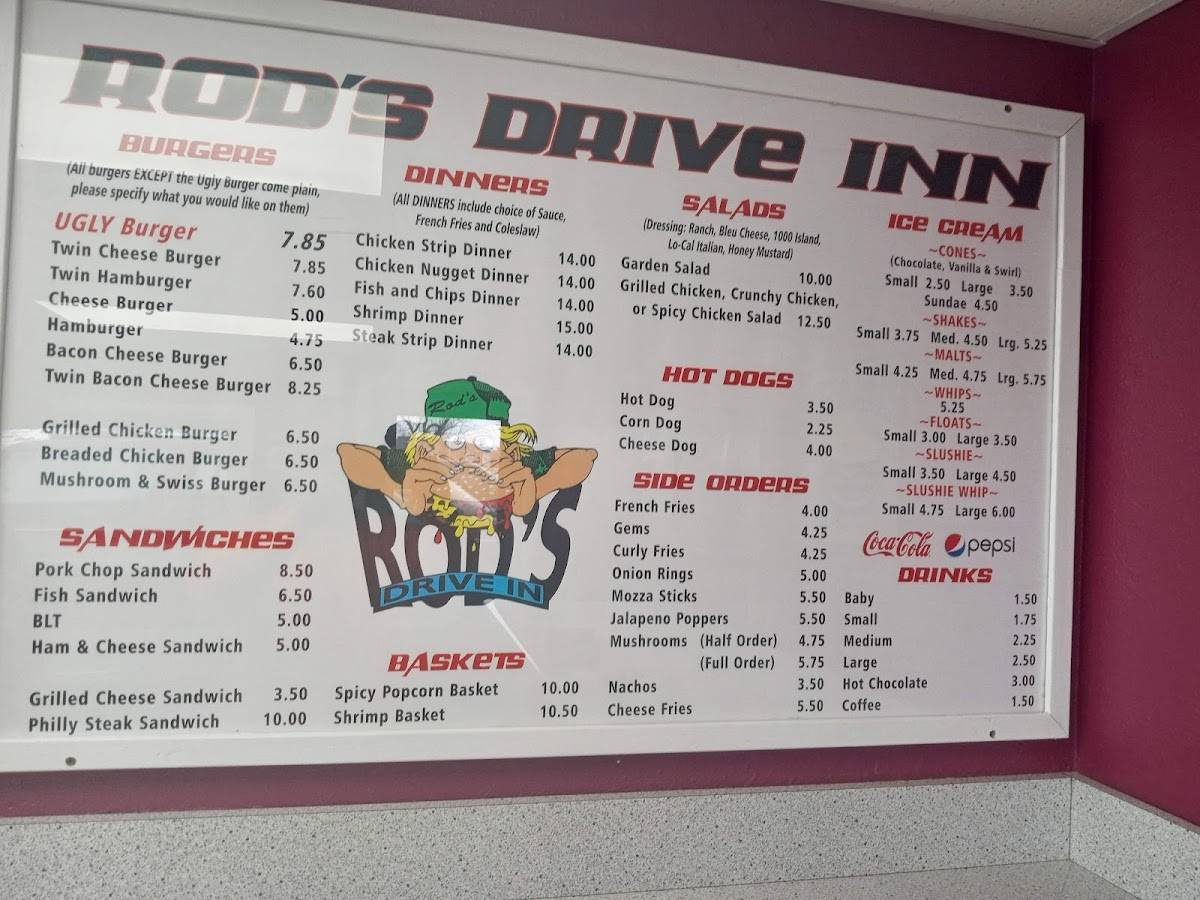 Menu at Rod's Drive In restaurant, Havre