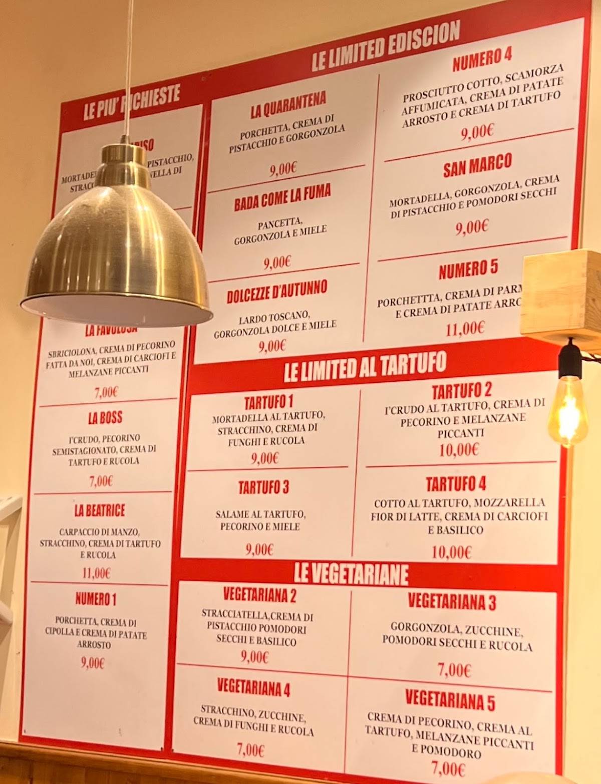 Menu da All'Antico Vinaio fast food, Roma