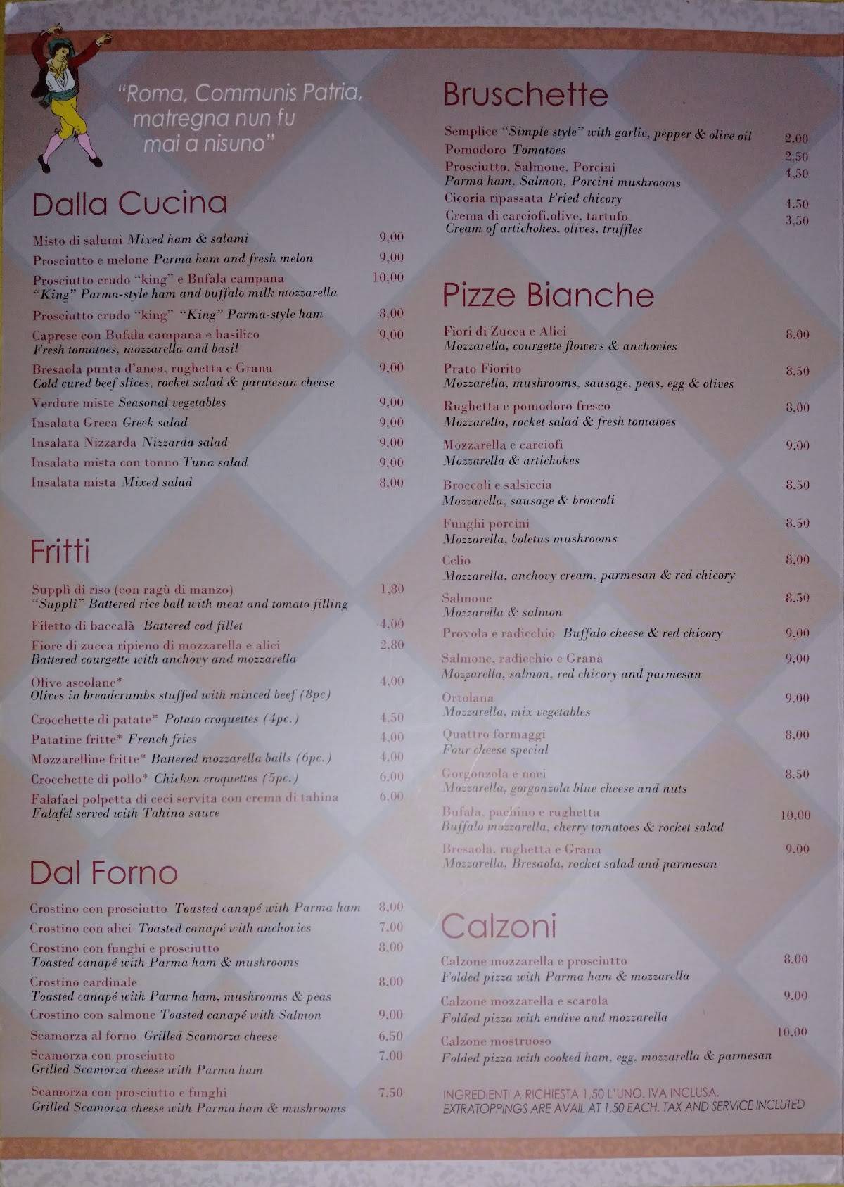 Menu at Li Rioni a Santiquattro pizzeria, Rome, Via dei SS. Quattro