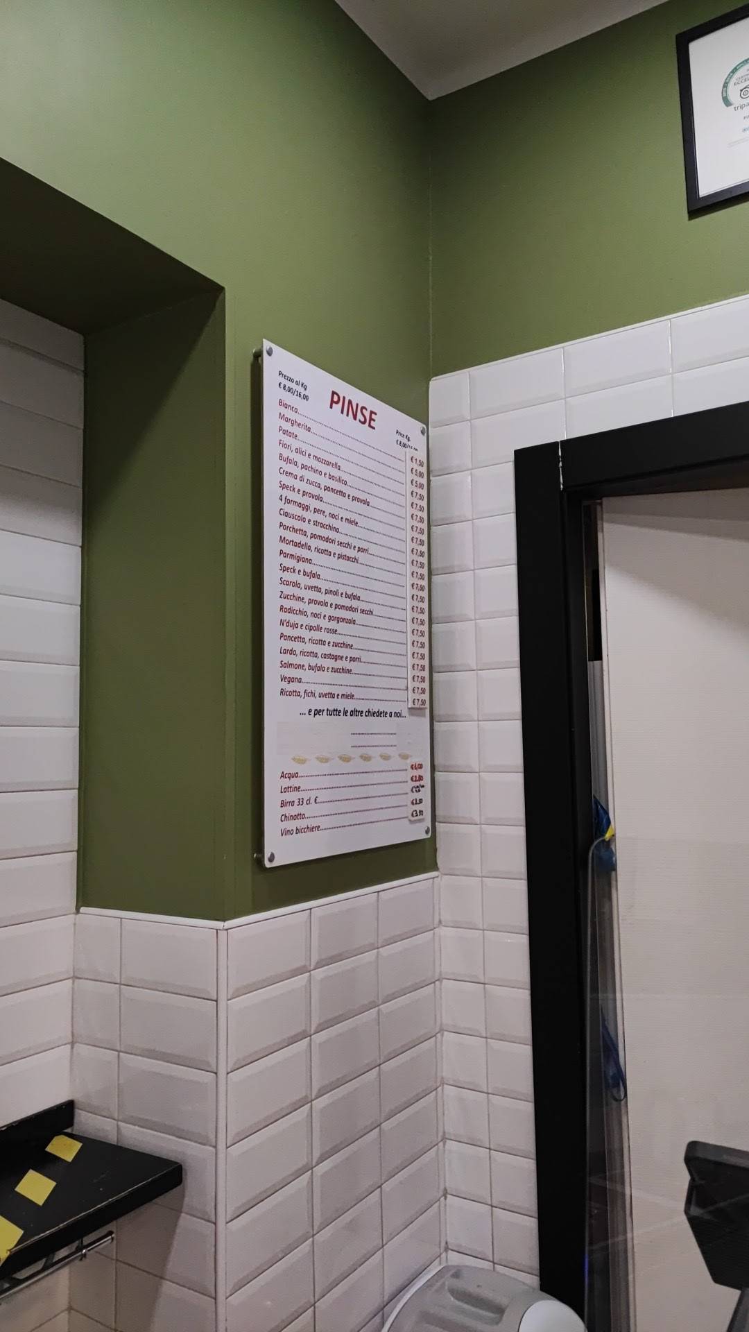 Menu at Pinsere pizzeria, Rome, Via Flavia