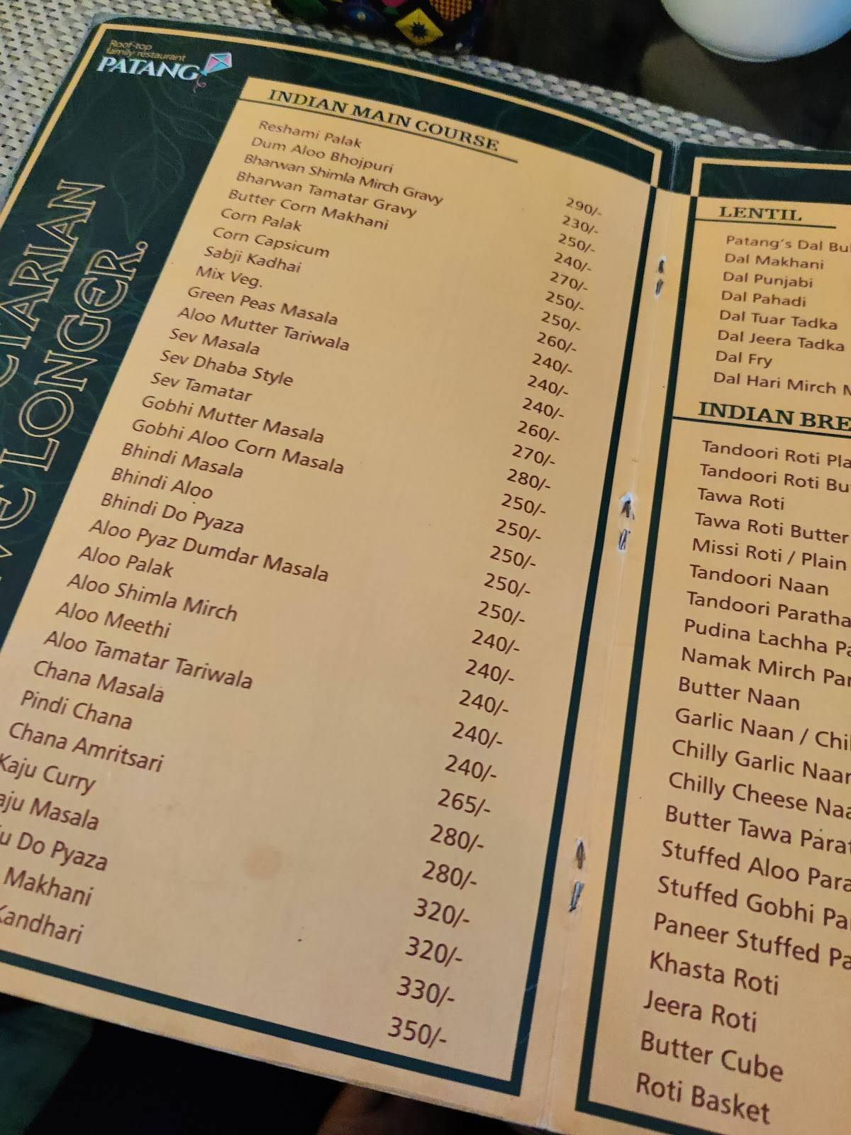 Menu at Rooftop Restaurant Patang, Indore