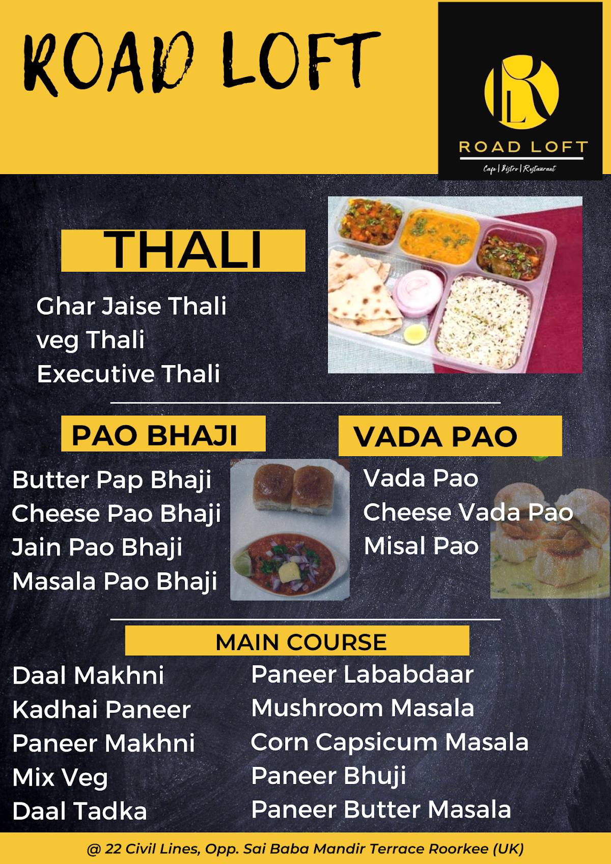 Menu at Road Loft, Roorkee
