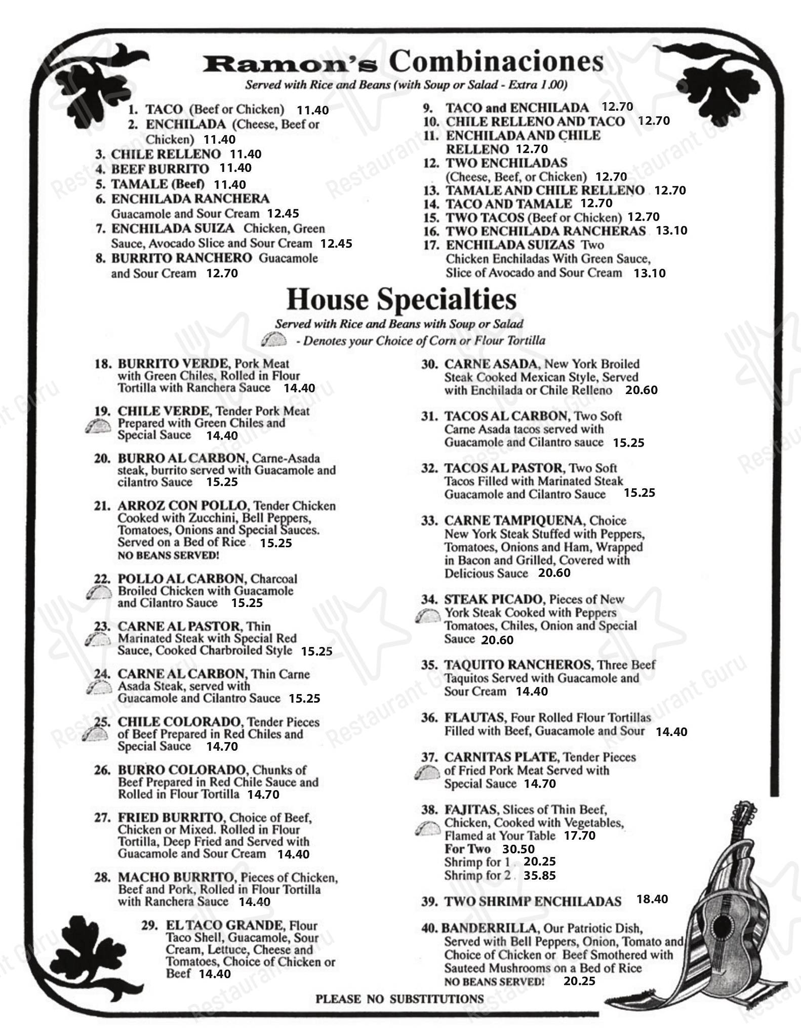 Menu at Ramon's Mexican Restaurant, Rosamond, W Rosamond Blvd
