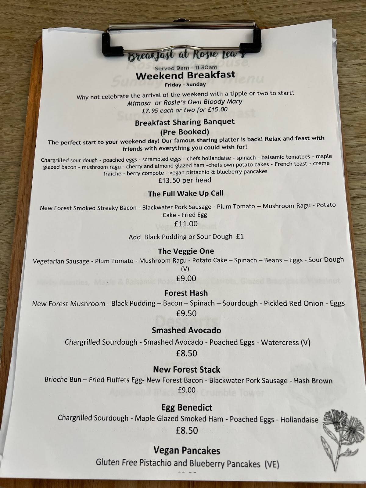 Menu at Rosie Lea House restaurant, Lymington