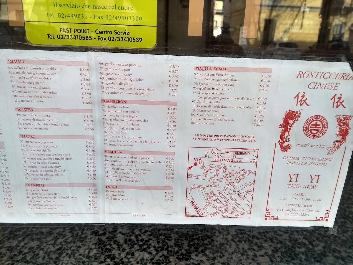Menu da Rosticceria Cinese Yi Yi ristorante, Cremona