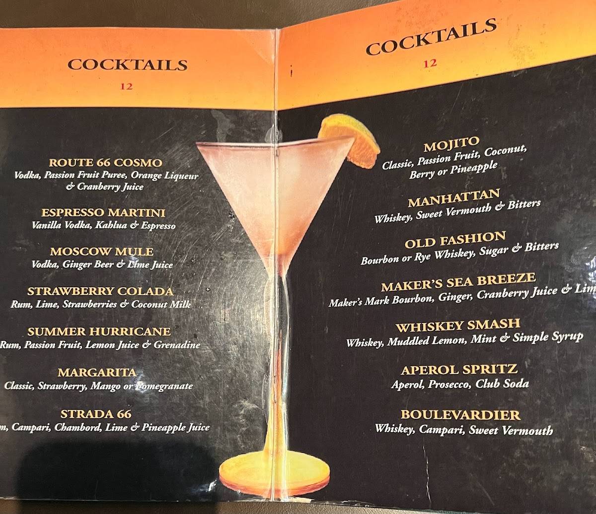 Menu at Route 66 Cafe, West New York
