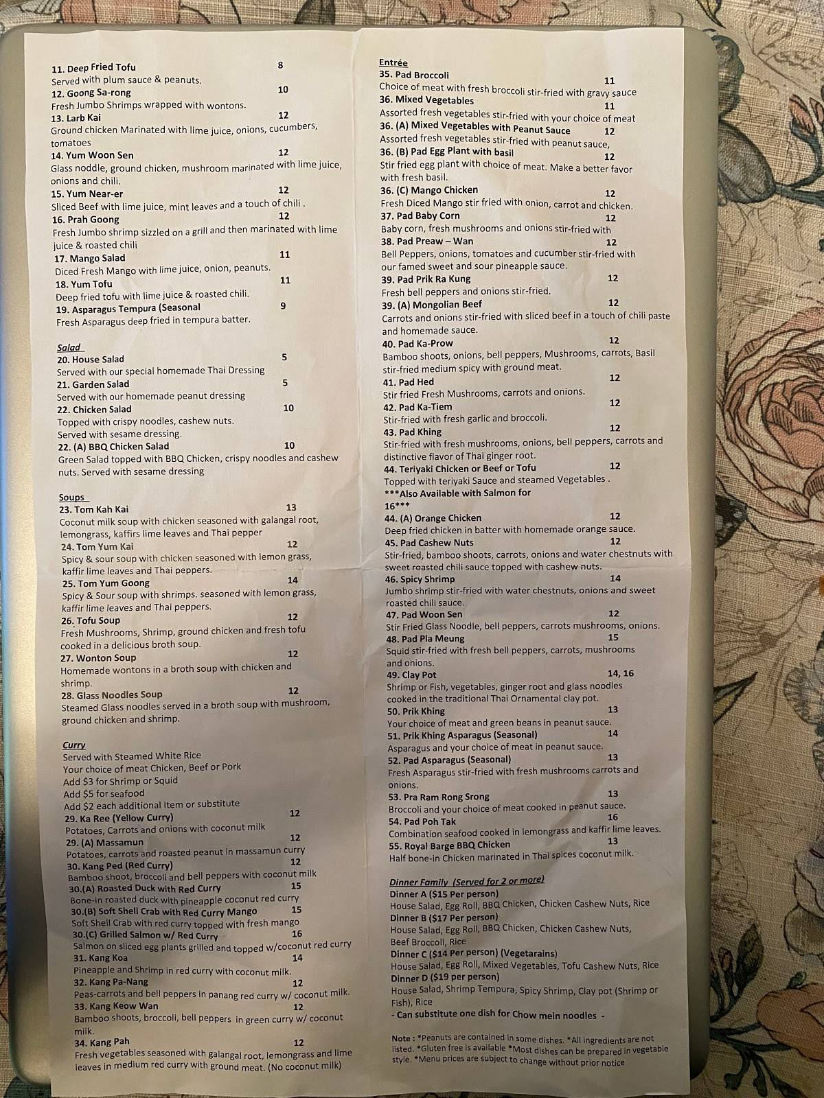 Menu at Royal Barge Thai Cuisine, Grants Pass, 120 SW H St