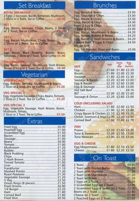 Menu at Royal Cafe, London, 102 Fleet Rd