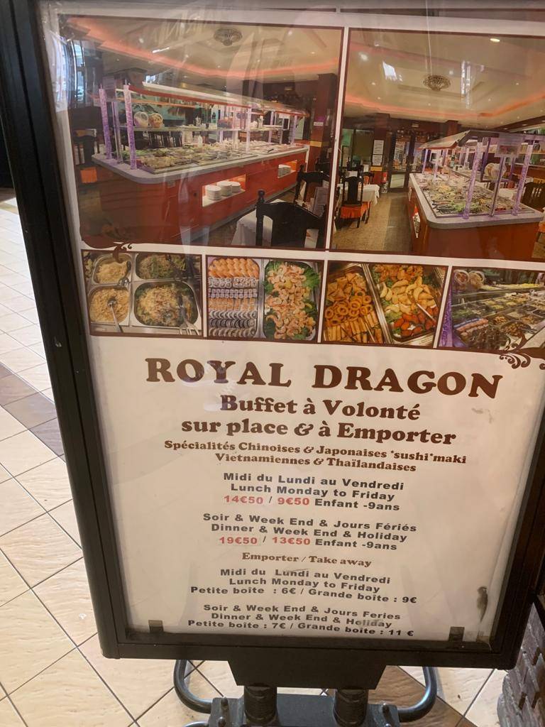 Menu au Royal Dragon restaurant, Paris, 98 boulevard du Montparnasse