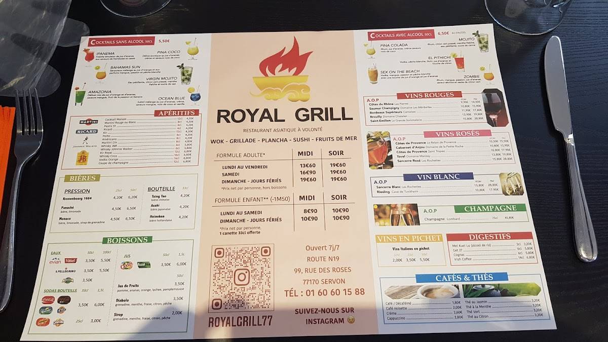 Menu au Royal Grill restaurant, Servon