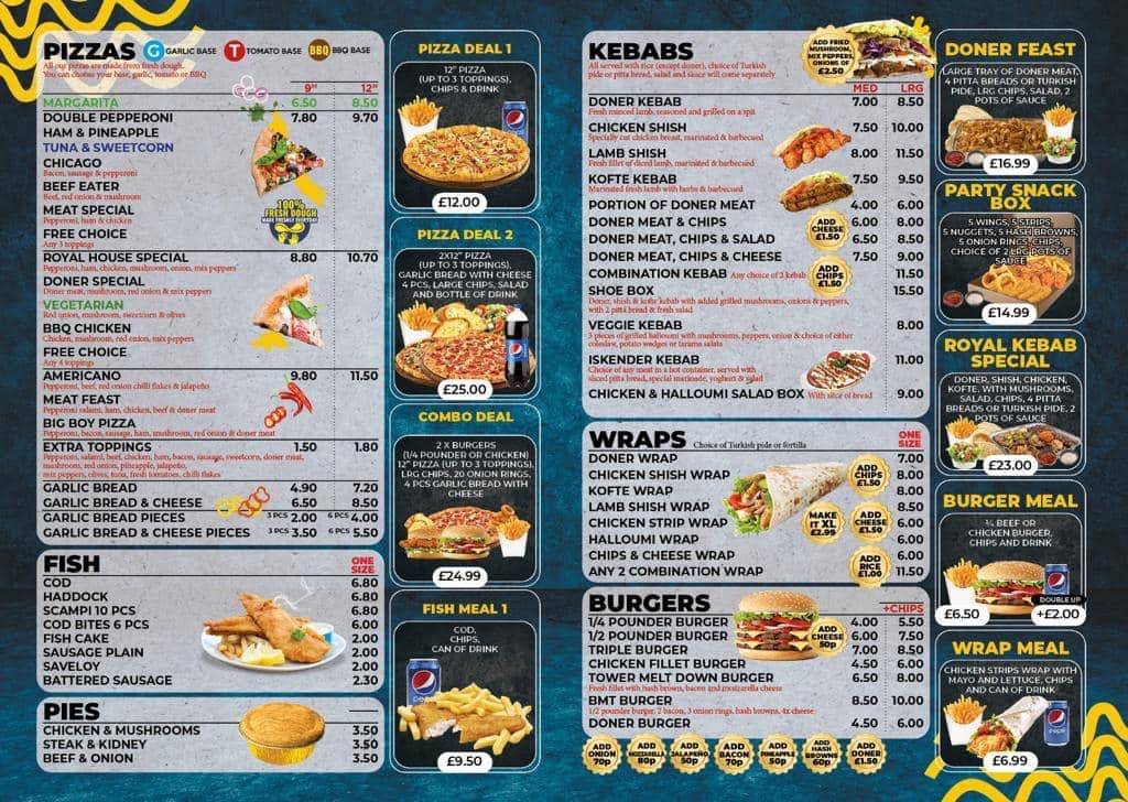 Menu at Royal Kebab, Lowestoft