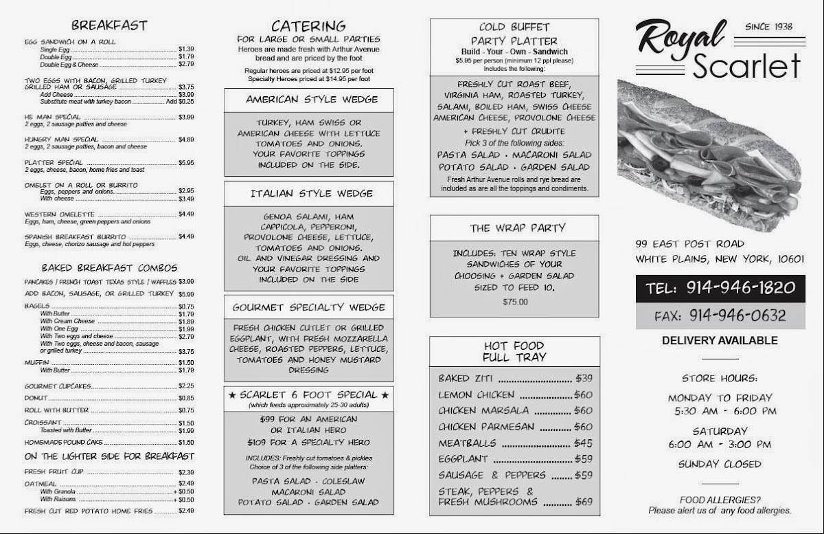 Menu at Royal Scarlet Deli restaurant, White Plains