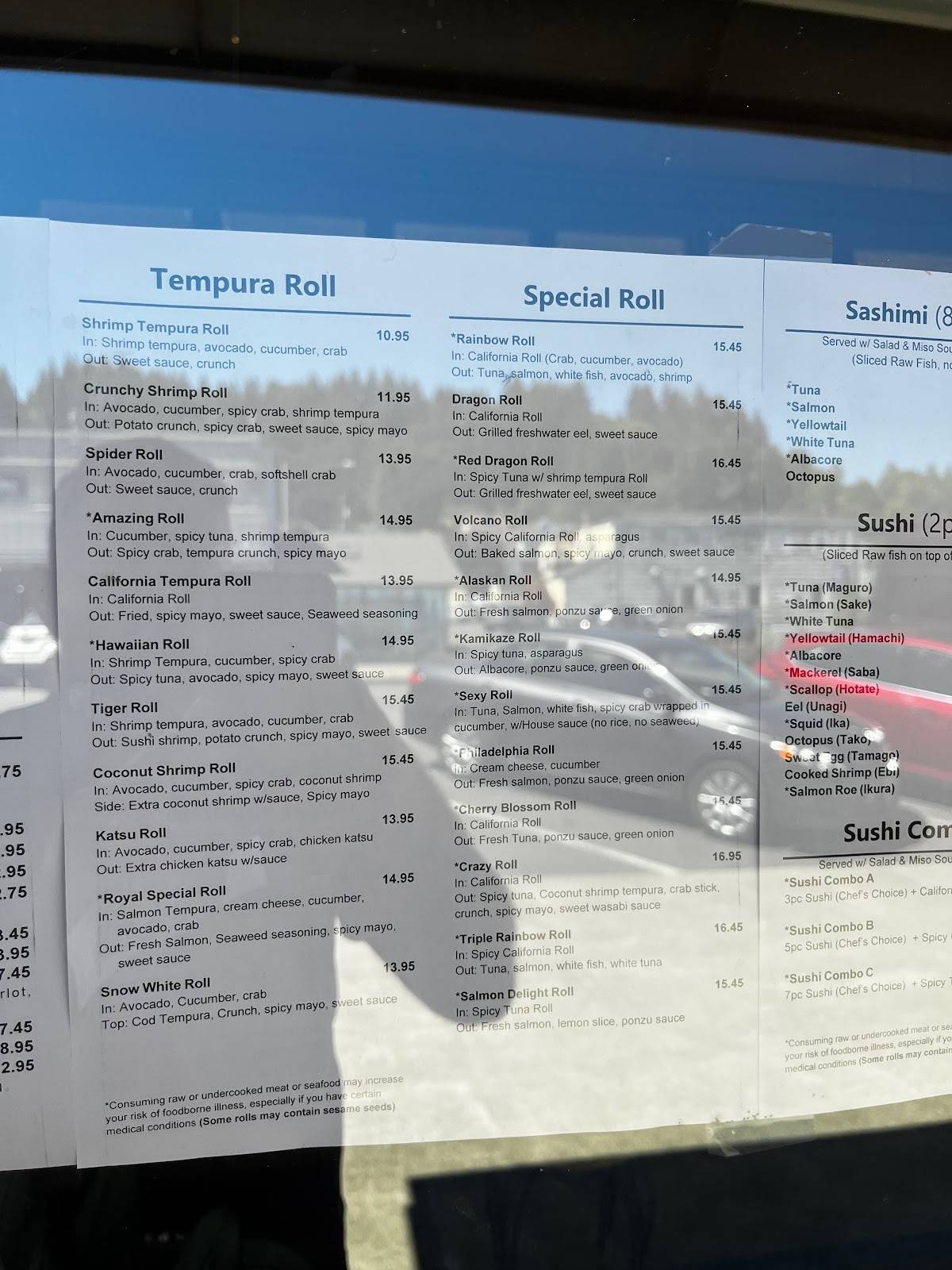 Menu at Royal Sushi & Teriyaki restaurant, Chehalis