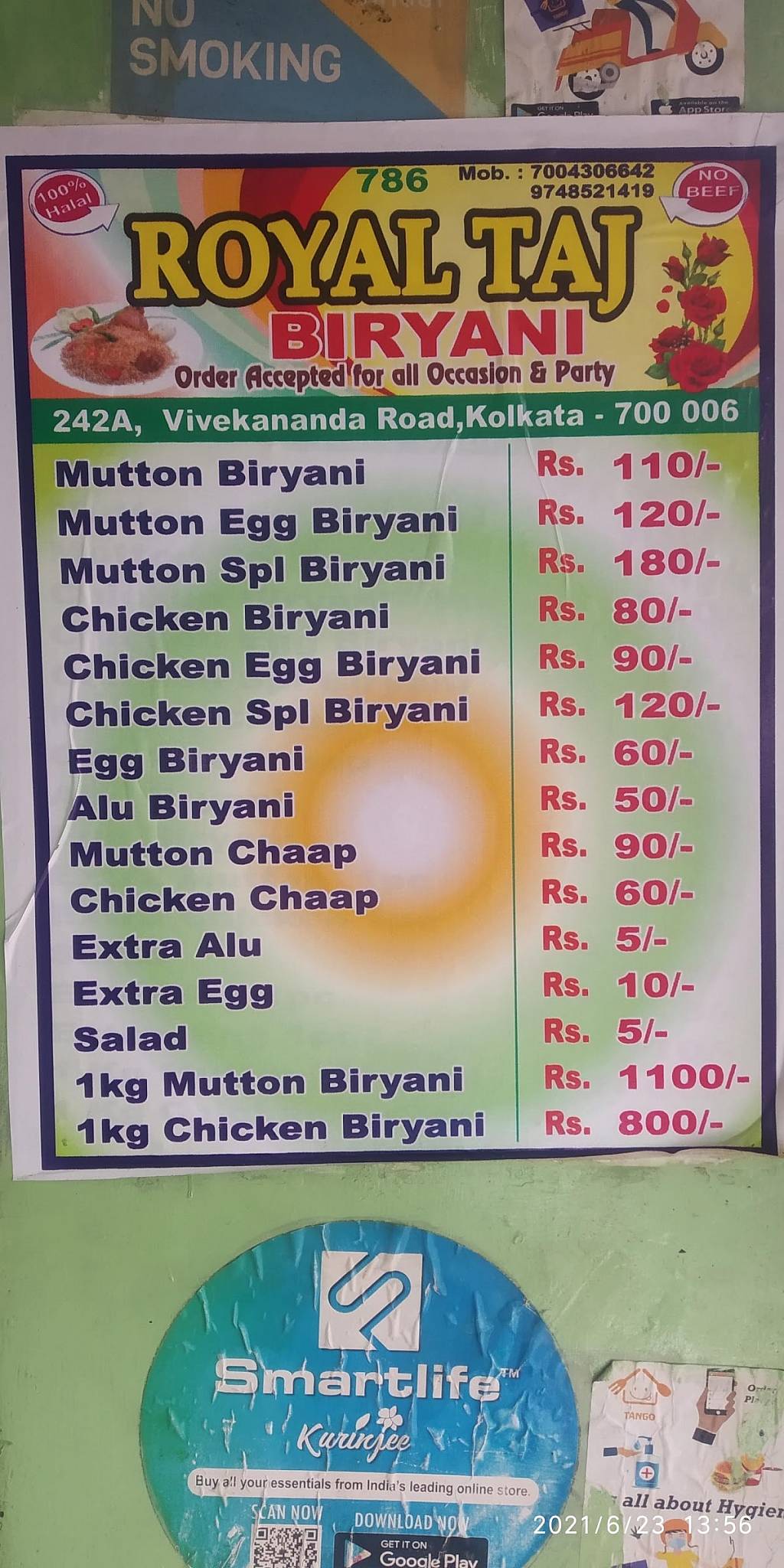 Menu at Royal taj biryani, Kolkata, 242A