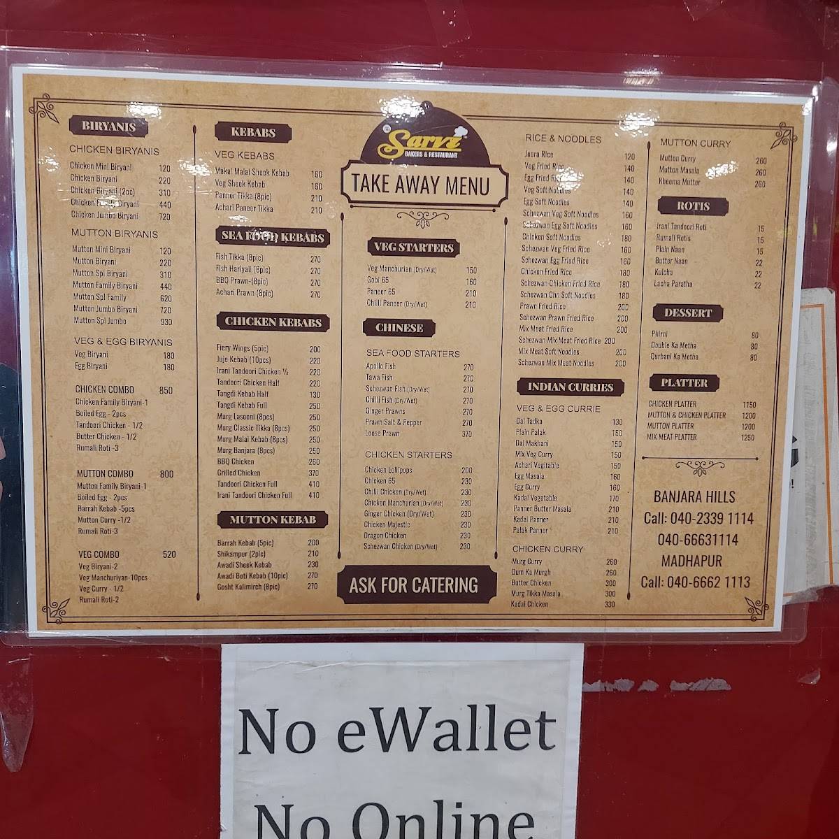 Menu at Sarvi Food Court, Hyderabad