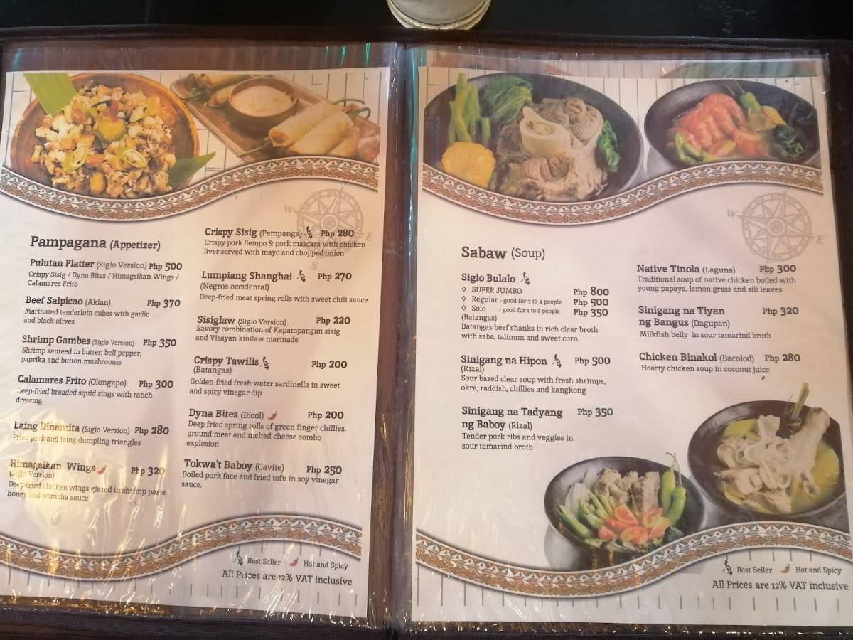 Menu at SIGLO MODERN FILIPINO restaurant, Tagaytay, Tagaytay - Calamba Rd