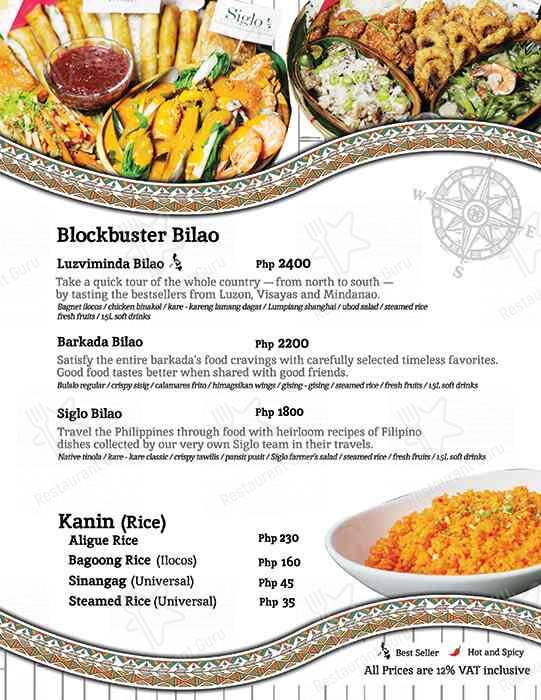 Menu at SIGLO MODERN FILIPINO restaurant, Tagaytay, Tagaytay - Calamba Rd