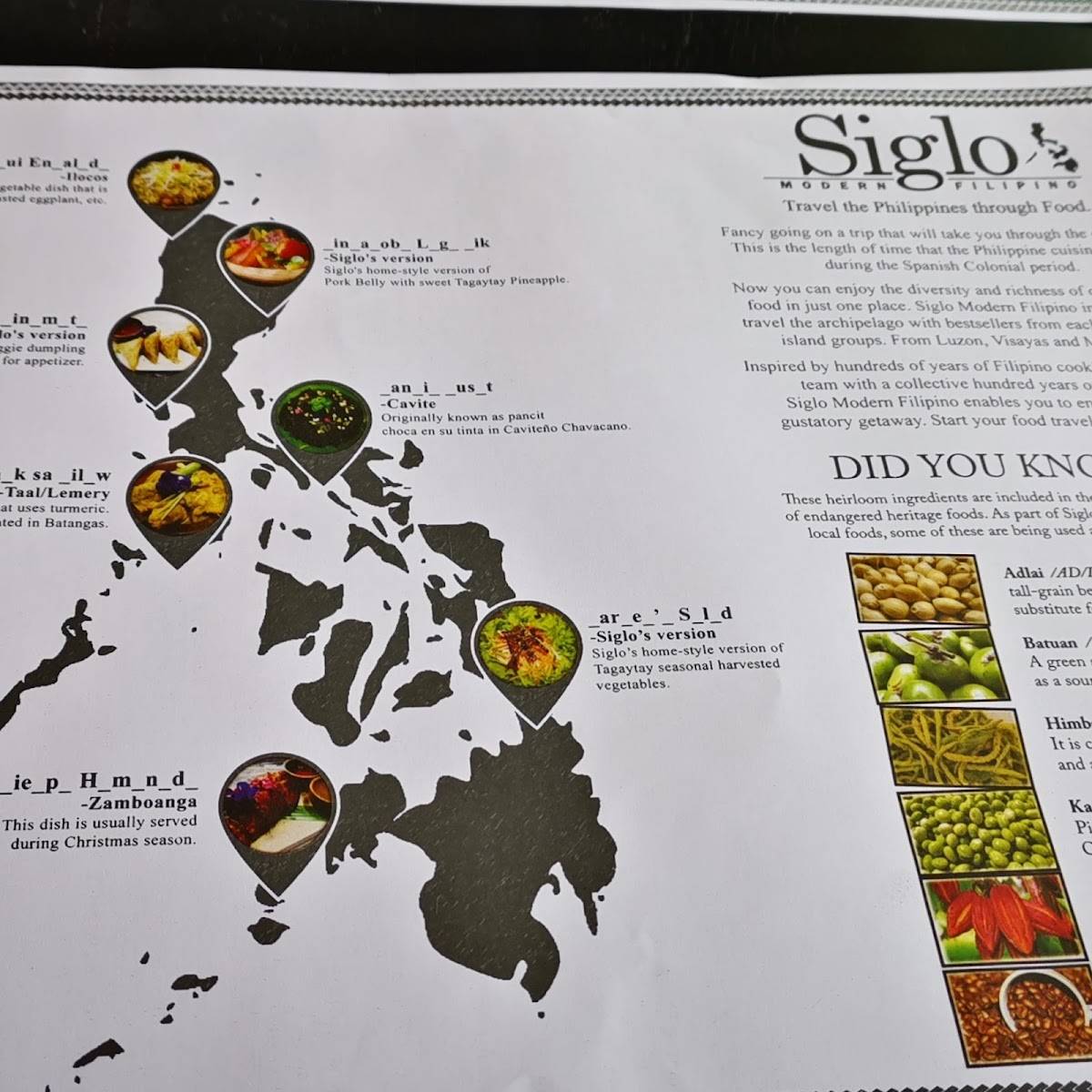 Menu at SIGLO MODERN FILIPINO restaurant, Tagaytay, Tagaytay - Calamba Rd